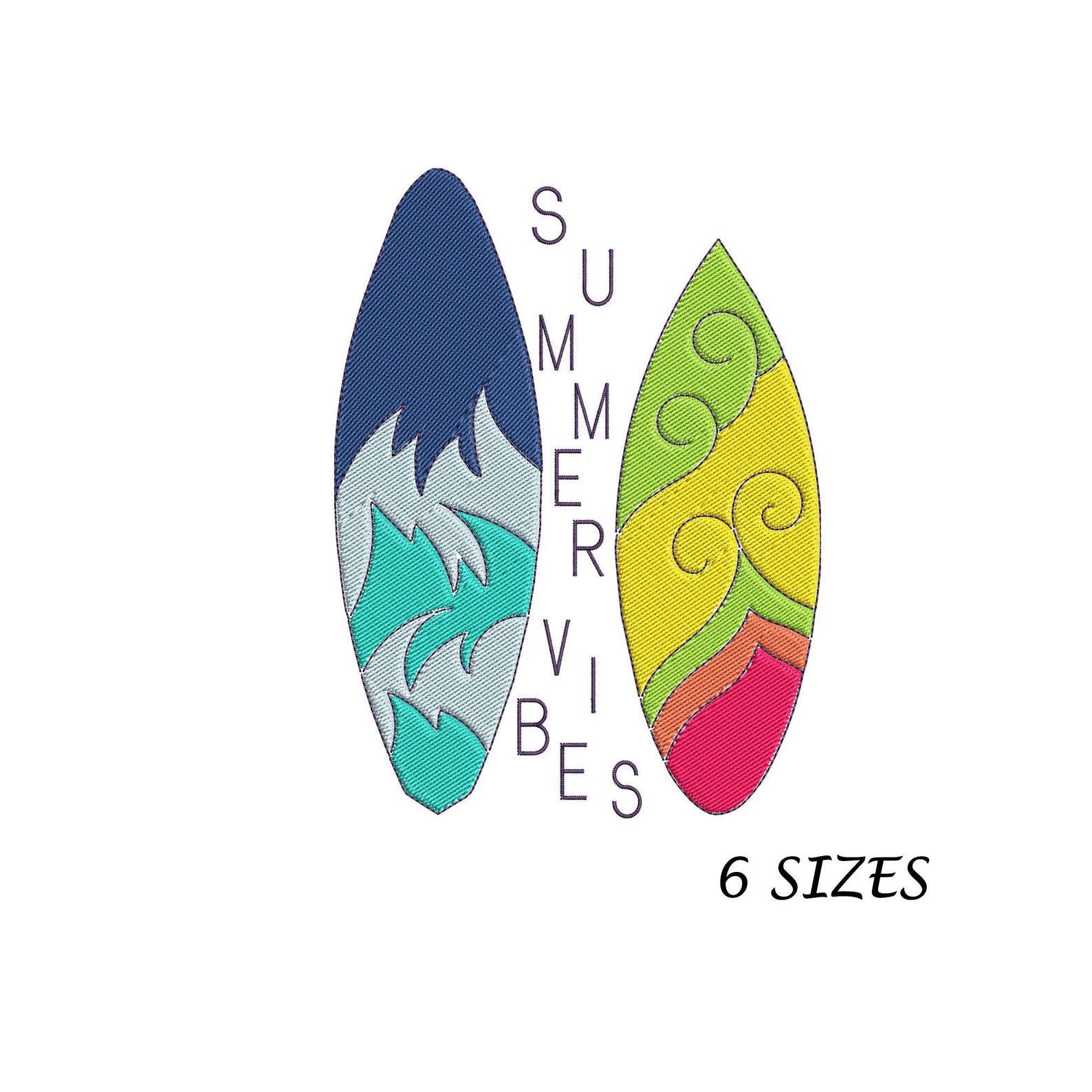 Summer Surfboard Embroidery Design: Beach Vibes (instant Download, 6 ...