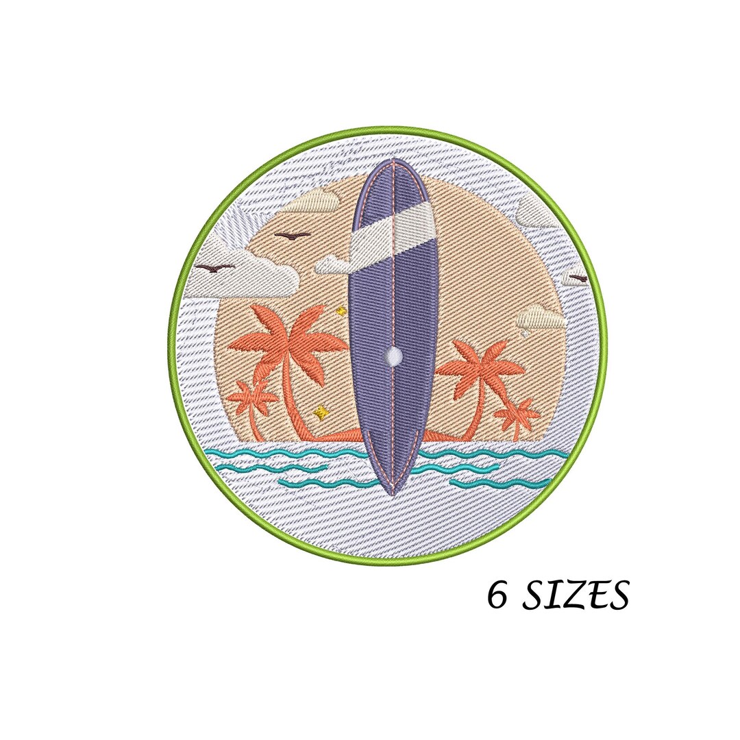 Surfing Board on Water and Summer Background Embroidery Design for ...