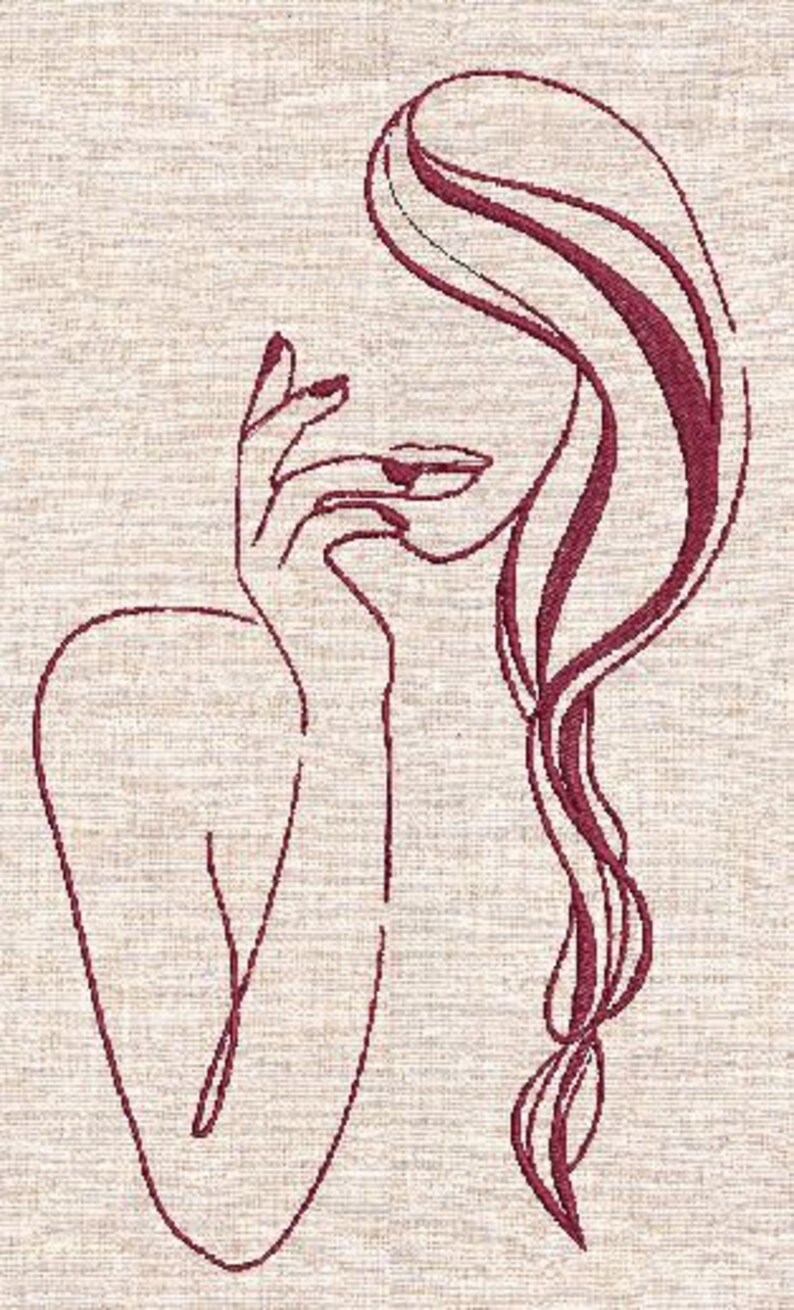 Long Hair Woman Line Art Embroidery Design, Instant Donnload, Digital ...