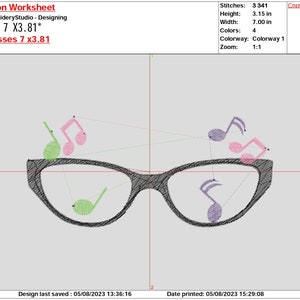 Music Notes Glasses Embroidery Machine Design, Multi Formats , - Etsy