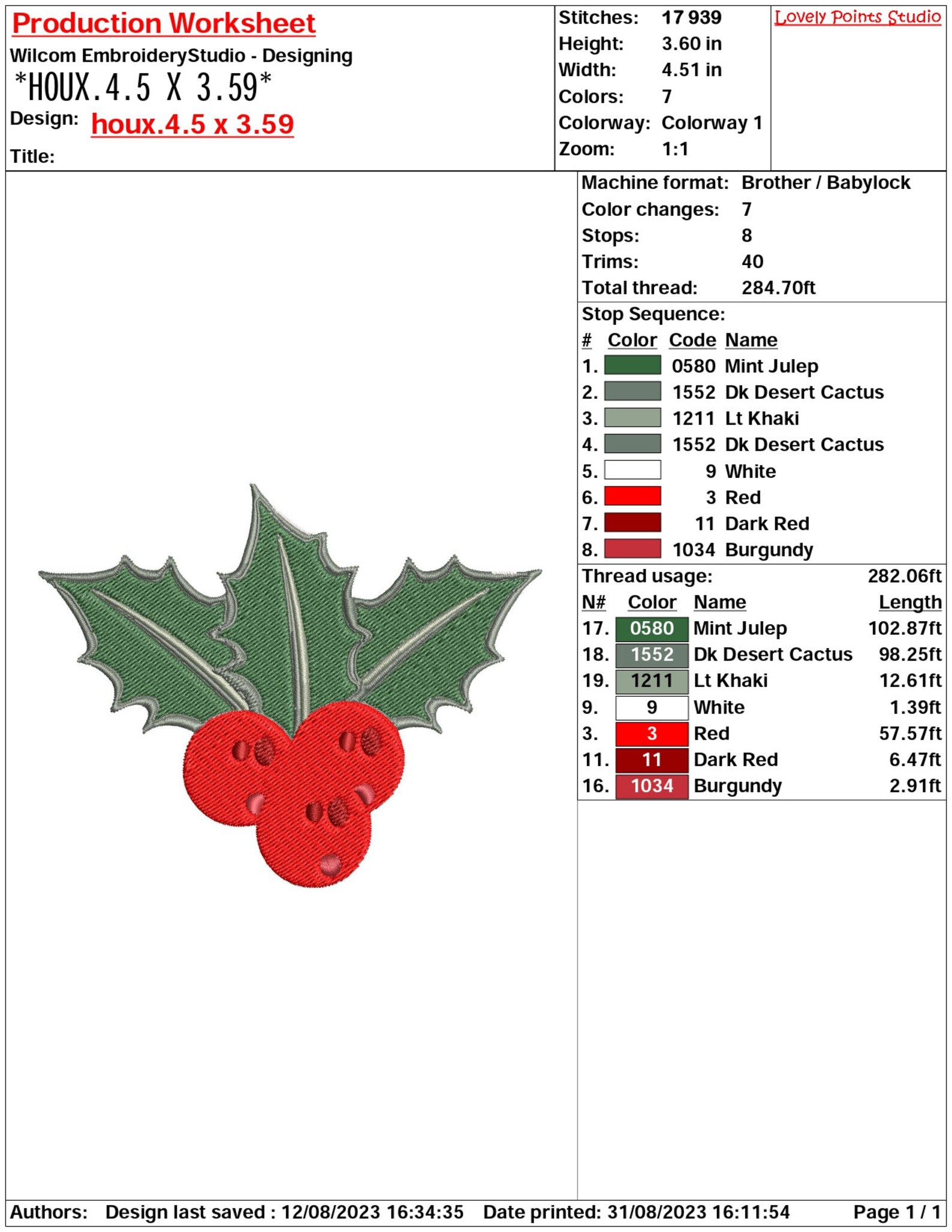 Christmas Holly Embroidery Design for Machine, 5 Sizes in Multi Formats ...
