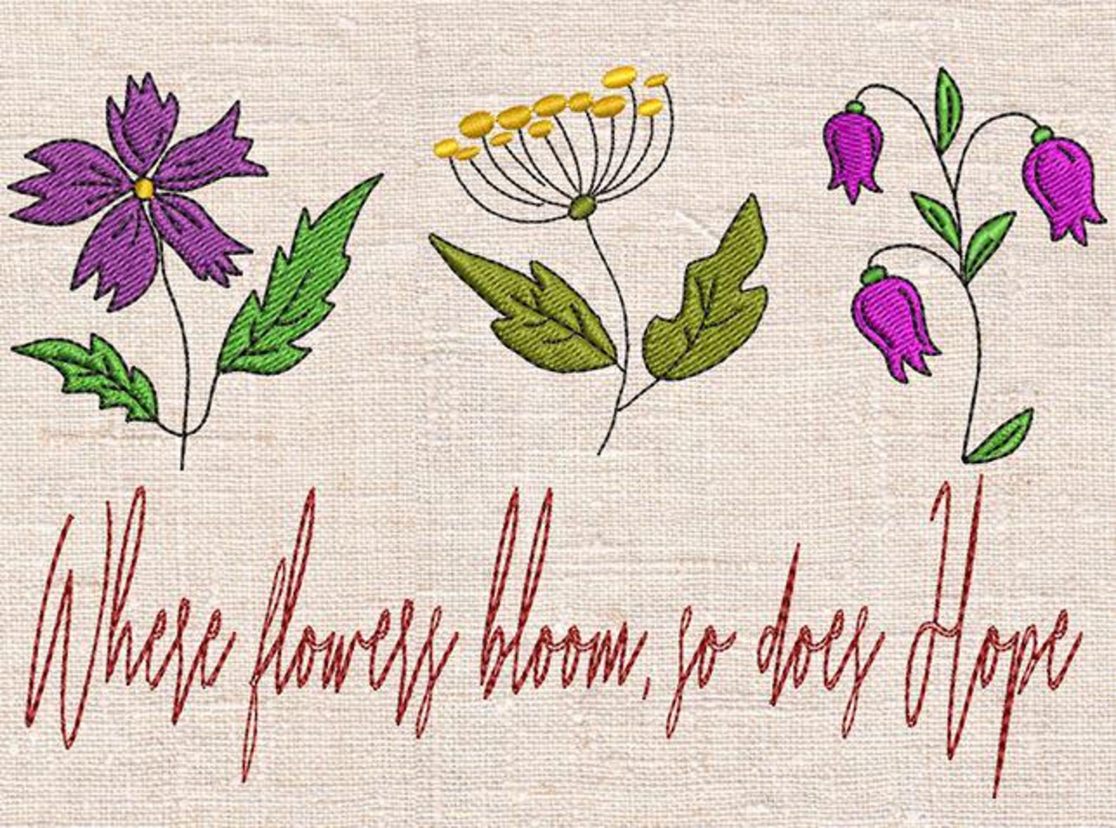 Flowers and Quote Embroidery Design: Machine Embroidery File (6 Sizes ...