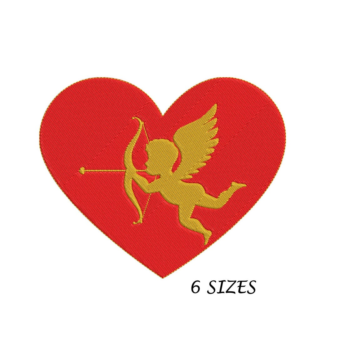 Golden Cupid in Heart Embroidery Design: Cherub Digital File (6 Sizes ...