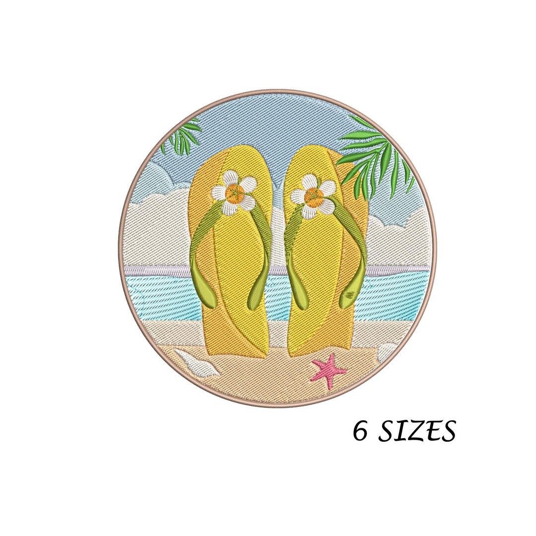 Flip Flop in a Summer Decor Embroidery Design, Flip Flop on Beach ...