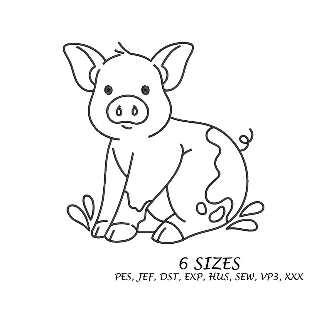 Pig Outline Embroidery Design: 6 Sizes, Machine Embroidery File ...