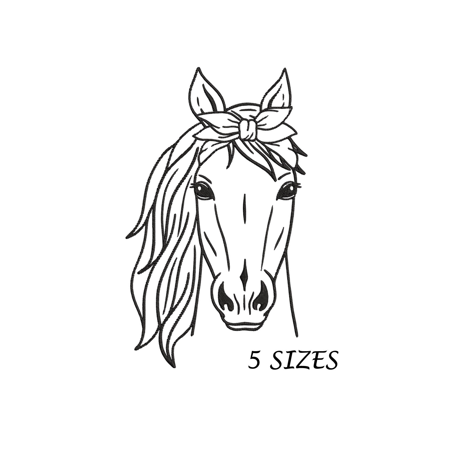 Horse Head Outline Embroidery Design: Line Art (digital File, 5 Sizes ...