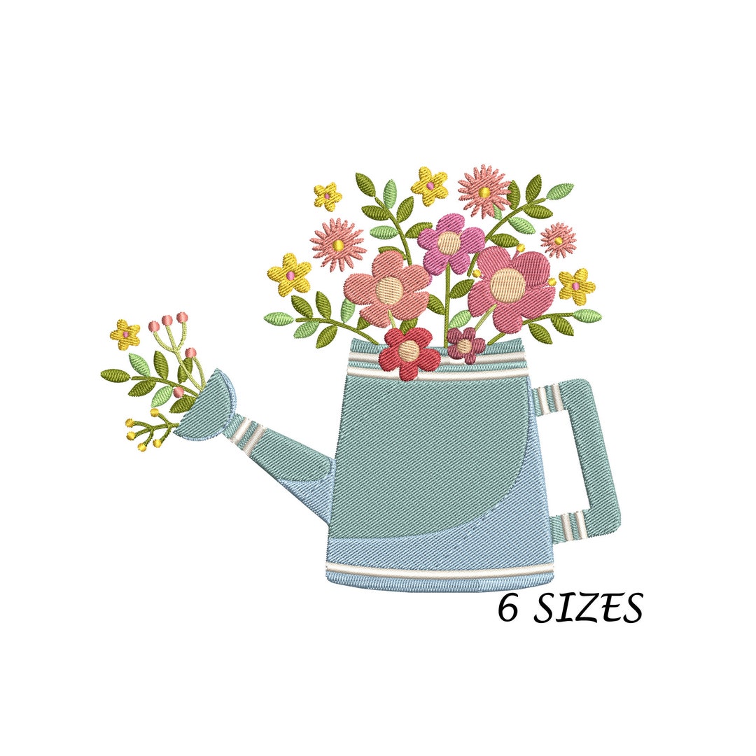 Watering Can Flowers Embroidery Design for Machine in 6 Sizes and Multi ...