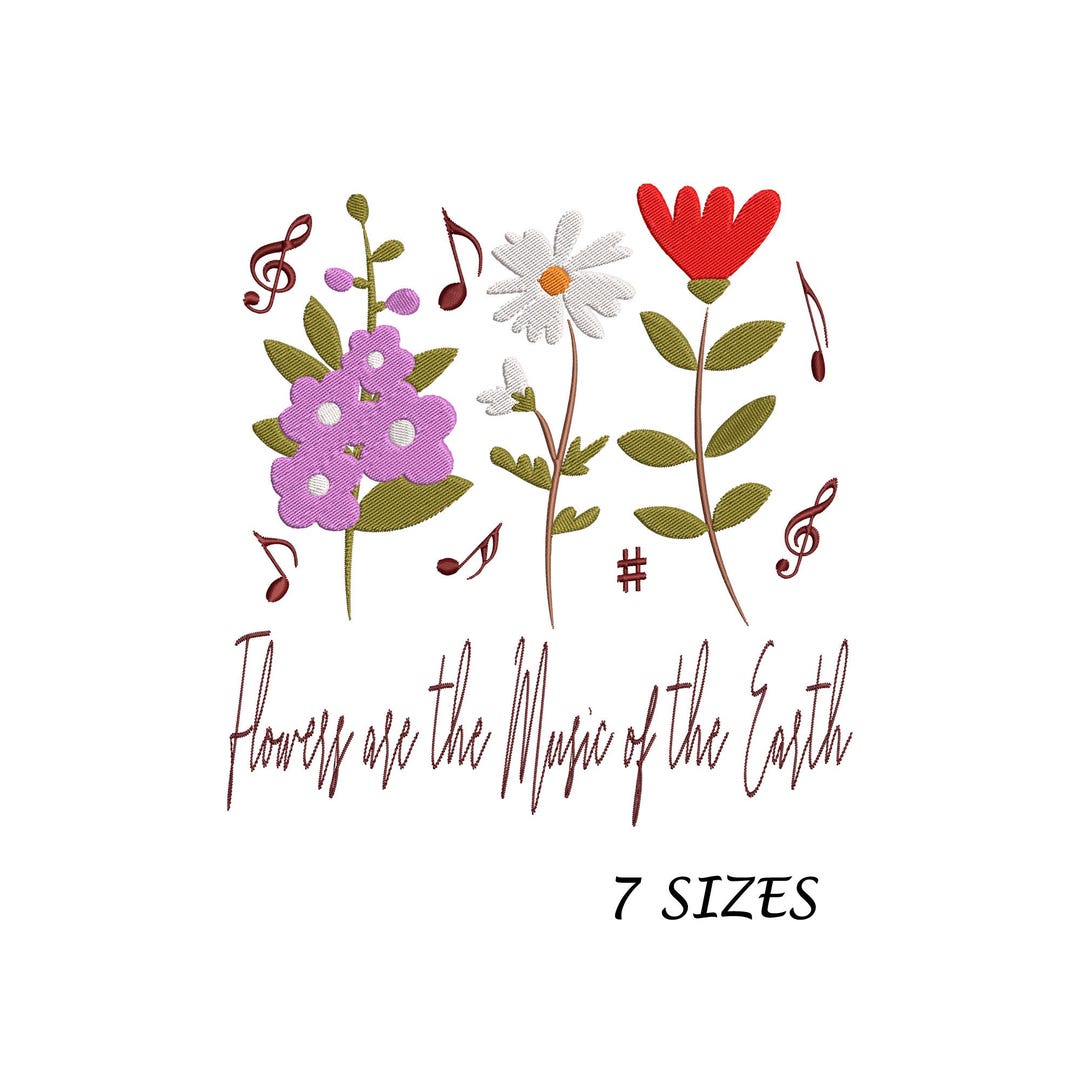 Flowers With Music Notes Embroidery Design, Flowers Quote Embroidery ...