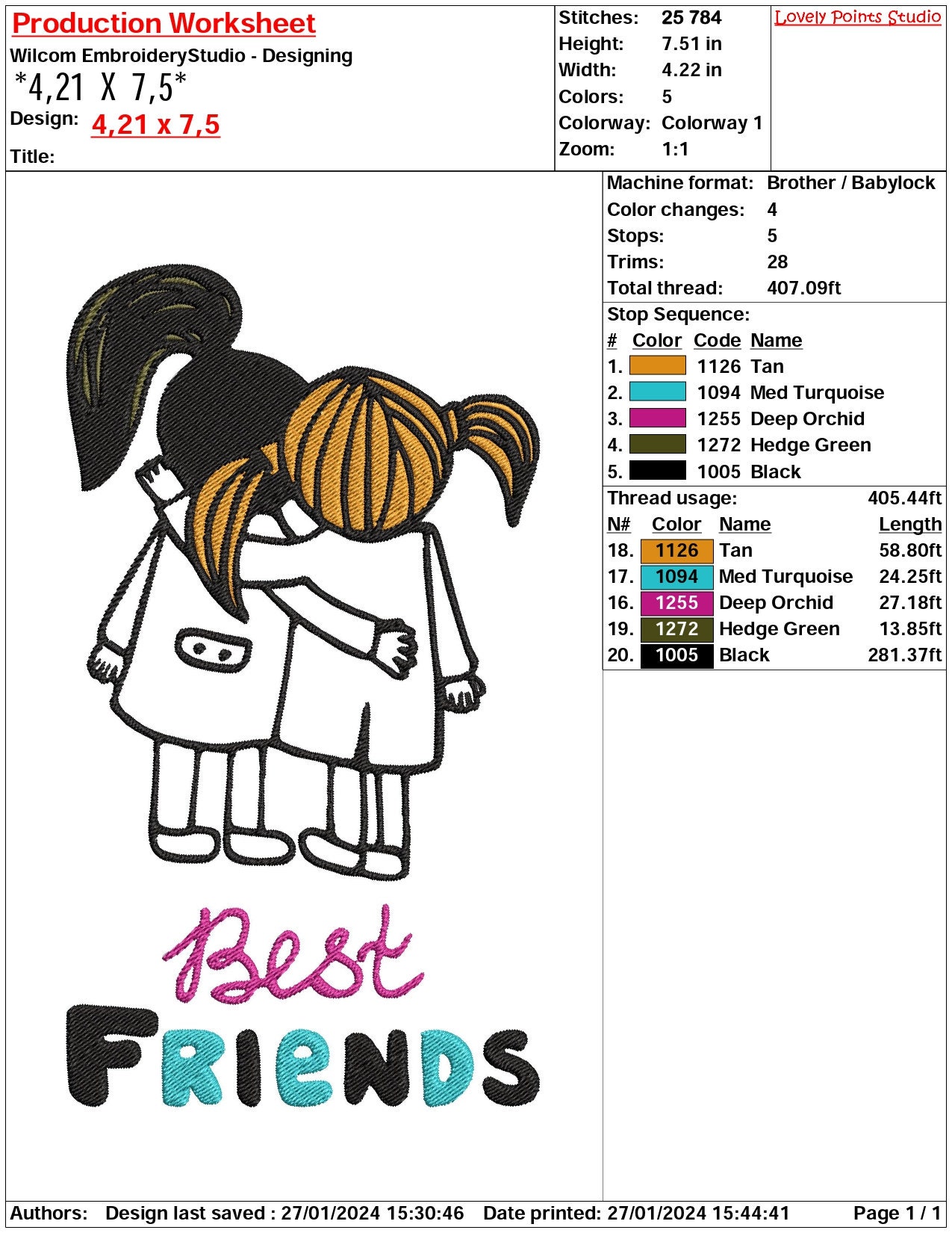 Best Friends 2 Girls Embroidery Design for Machine in Sizes and Multi ...