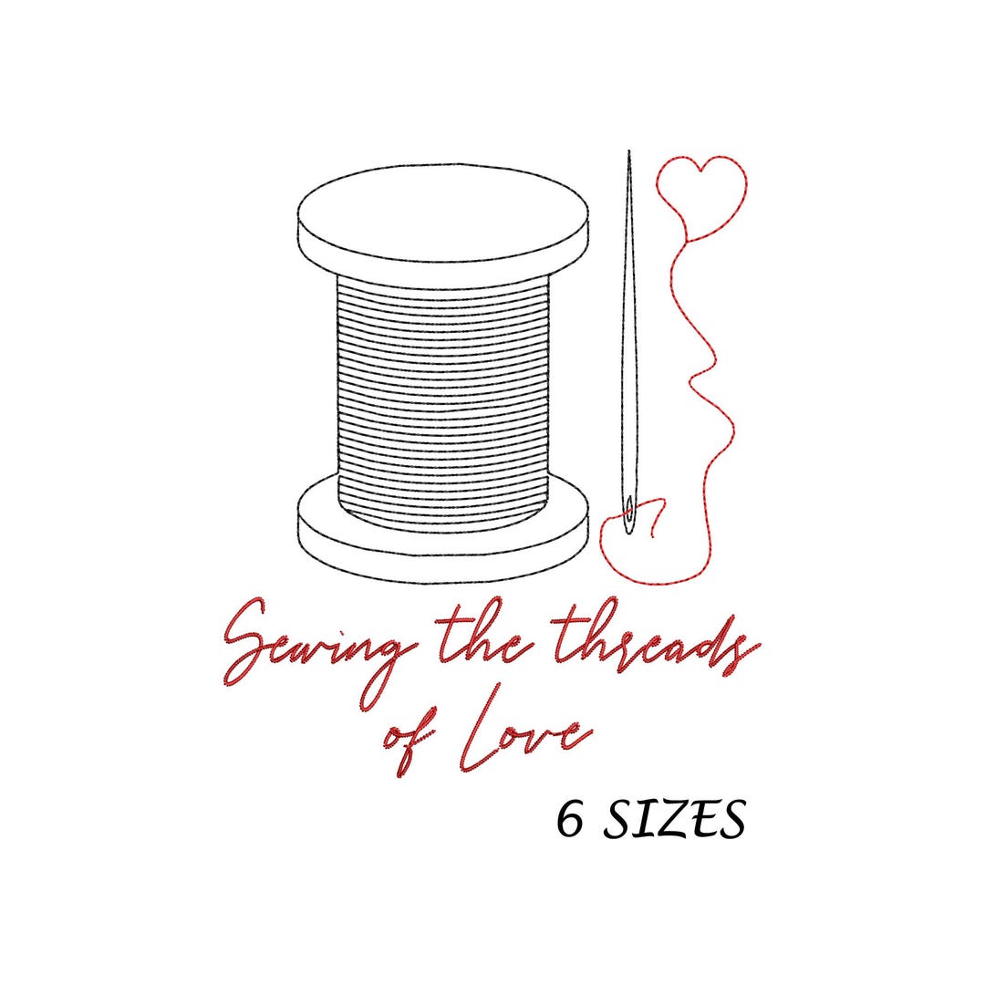 Line Art Thread Spool Embroidery Design, Love Quote Embroidery Design ...