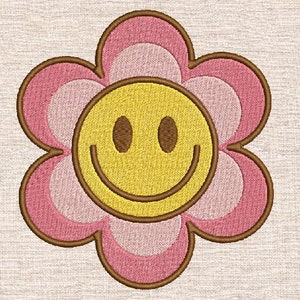 Smiley Daisy Embroidery Design: Emoticon Flower, Multi Formats (7 Sizes ...