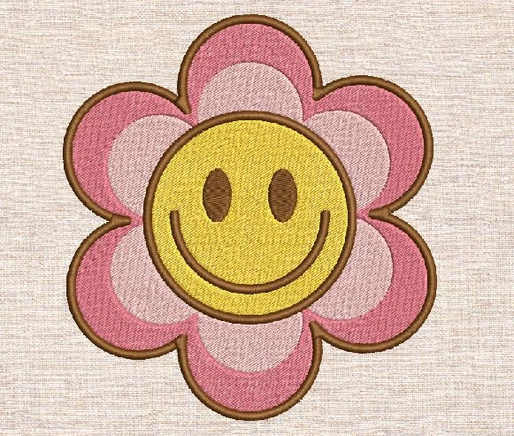 Smiley Daisy Embroidery Design, Emoticon Machine Embroidery Design ...