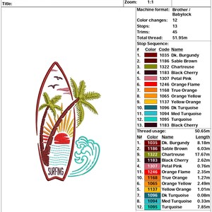 Surf Board With Beach Elements Embroidery Design for Machine , 6 Sizes ...