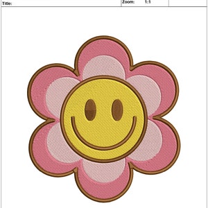 Smiley Daisy Embroidery Design: Emoticon Flower, Multi Formats (7 Sizes ...