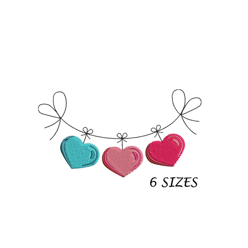 Hanging Hearts Embroidery Design: Love Wire Art (digital File, 6 Sizes ...