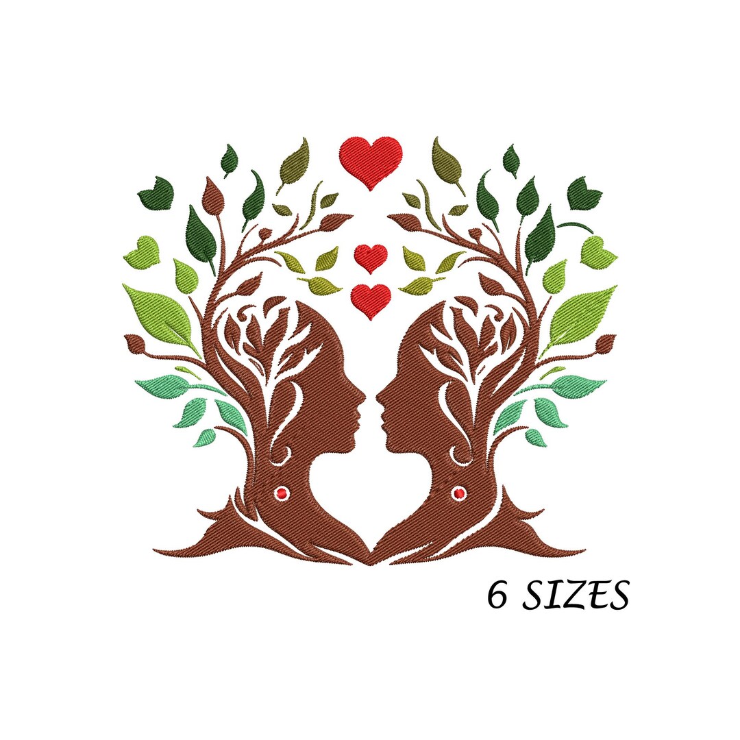 Tree of Love Embroidery Design: Two Heads With Hearts (digital File, 6 ...