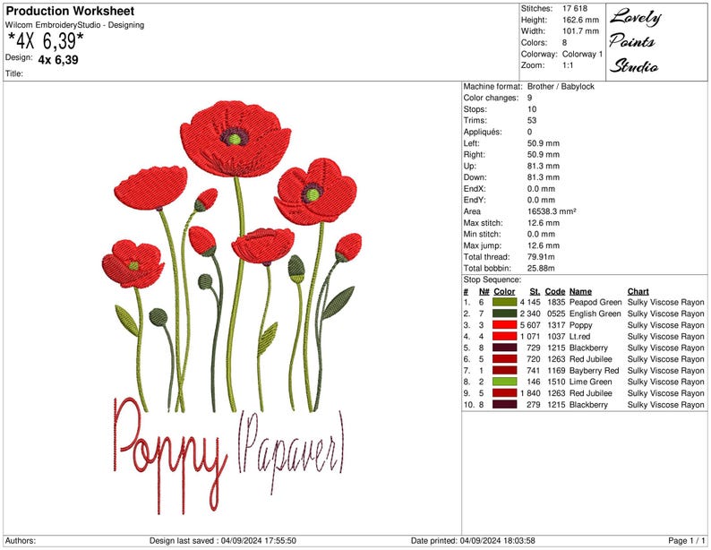 Poppy Flower Embroidery Design: Personalized Name, 6 Sizes (digital ...