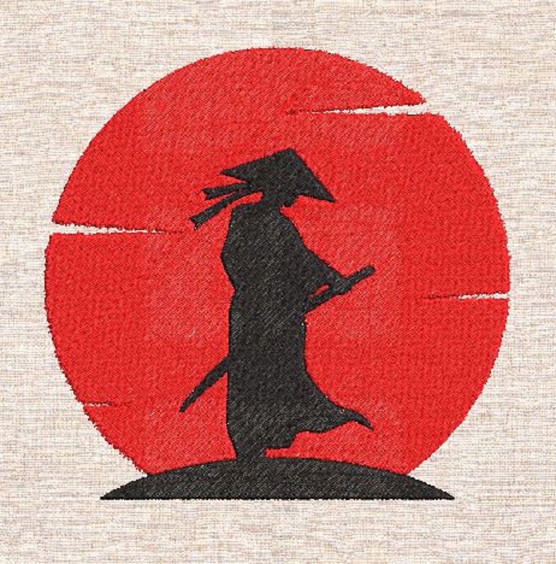 Samurai Silhouette Embroidery Design: Red Moon, Japanese Art (digital ...