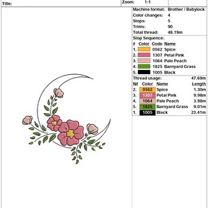 Moon Line Art and Flowers Embroidery Design for Machine in 8 Sizes and ...