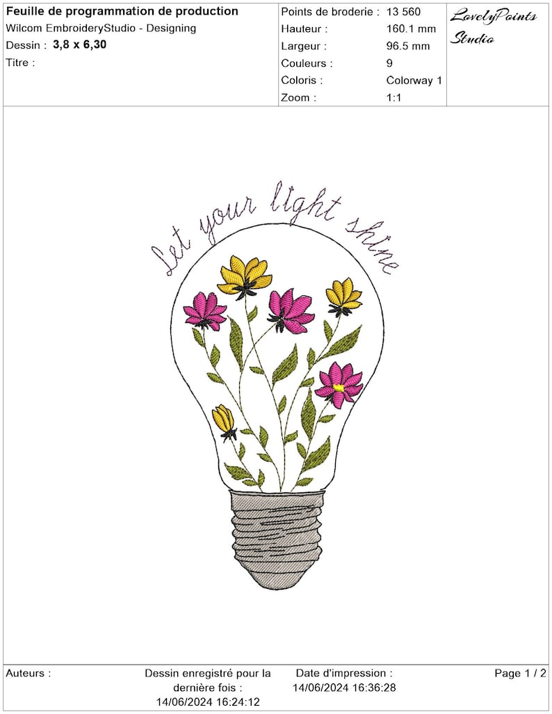Light Bulb With Flowers Embroidery Design for Machine 6 Sizes and Multi ...