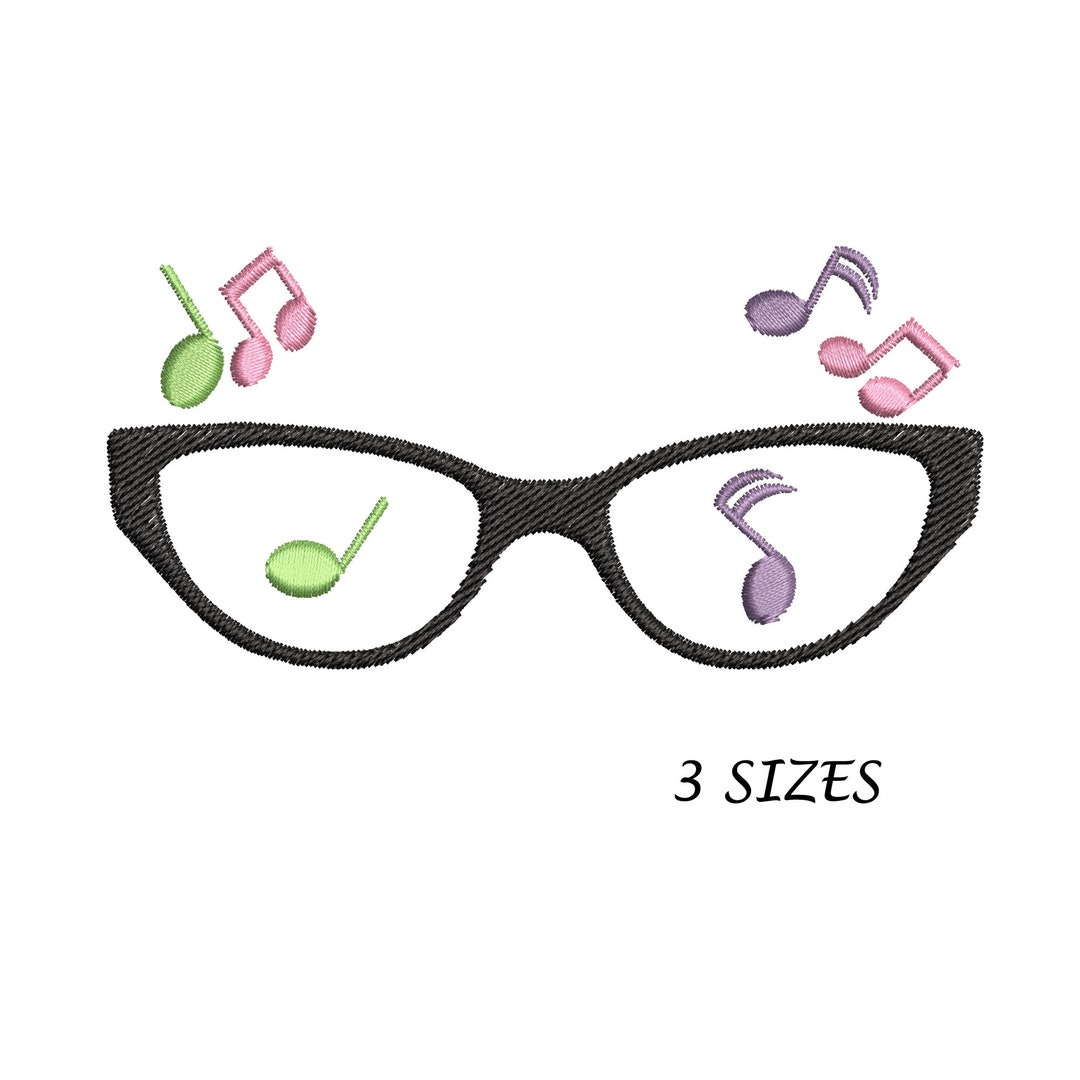 Music Notes Glasses Embroidery Machine Design, Multi Formats , - Etsy