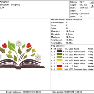 Open Book Embroidery Design: Flowers, Leaves, Hearts (digital File, 6 ...