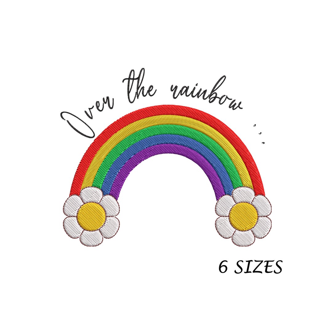 Daisies Rainbow With Over the Rainbow Saying Embroidery Design ...