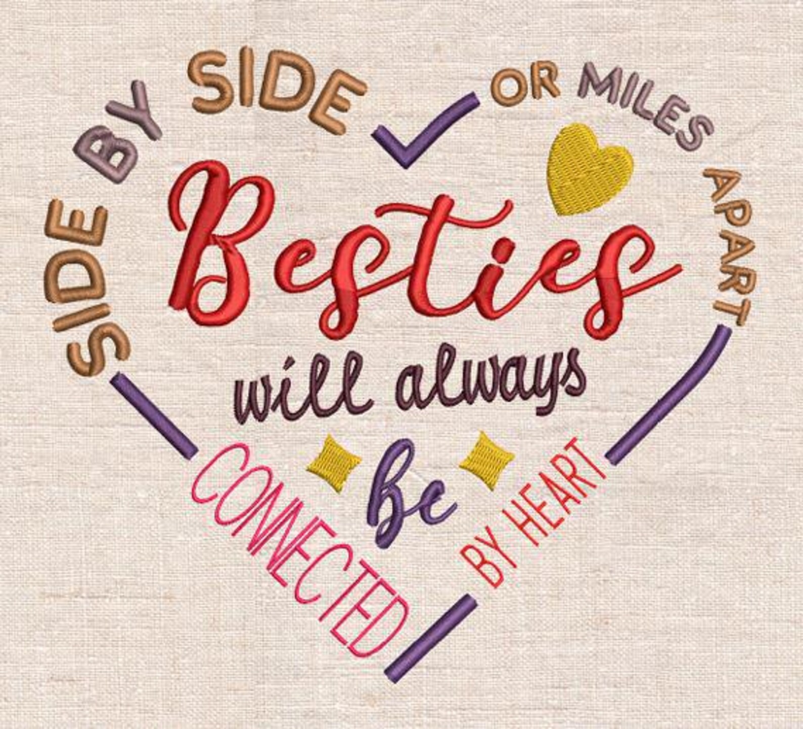 Besties Heart Embroidery Design: Machine Embroidery File (6 Sizes) - Etsy