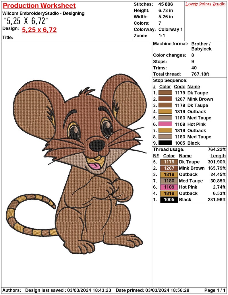 Cartoon Rat Machine Embroidery Design , 5 Sizes in Multi Formats, Brown ...