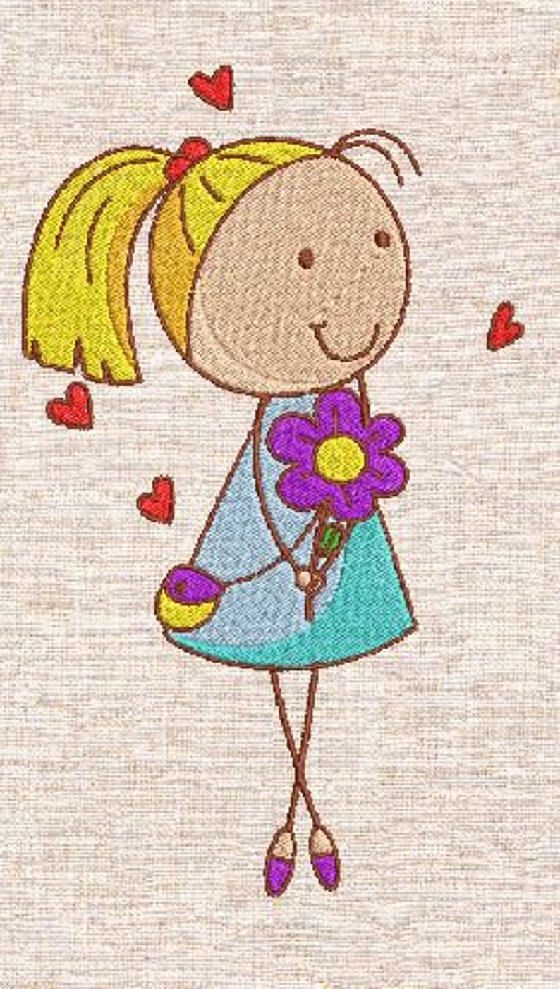 Girl Cartoon Character Embroidery Design for Machine , Available in 6 ...