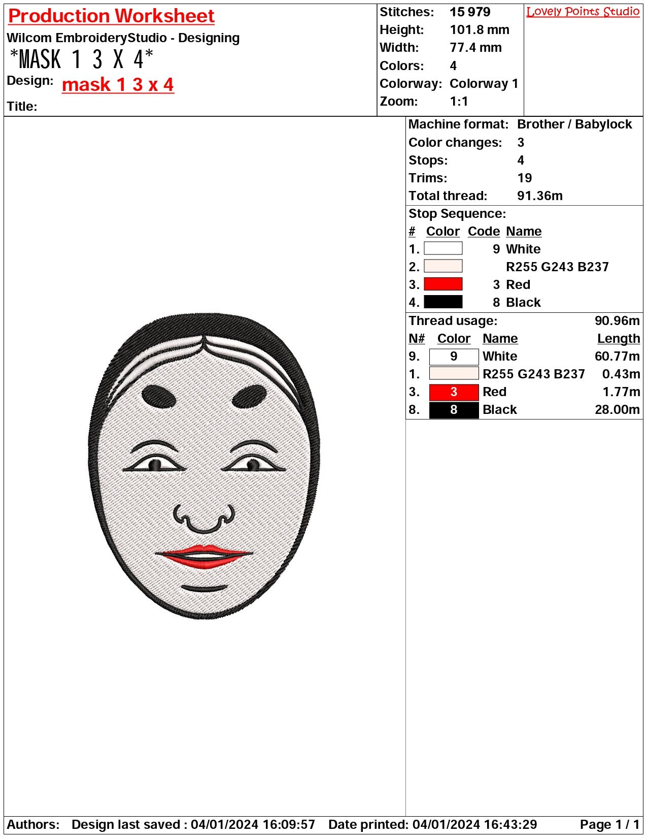 Japanese Mask Embroidery Design for Machine , Available in 6 Sizes and ...