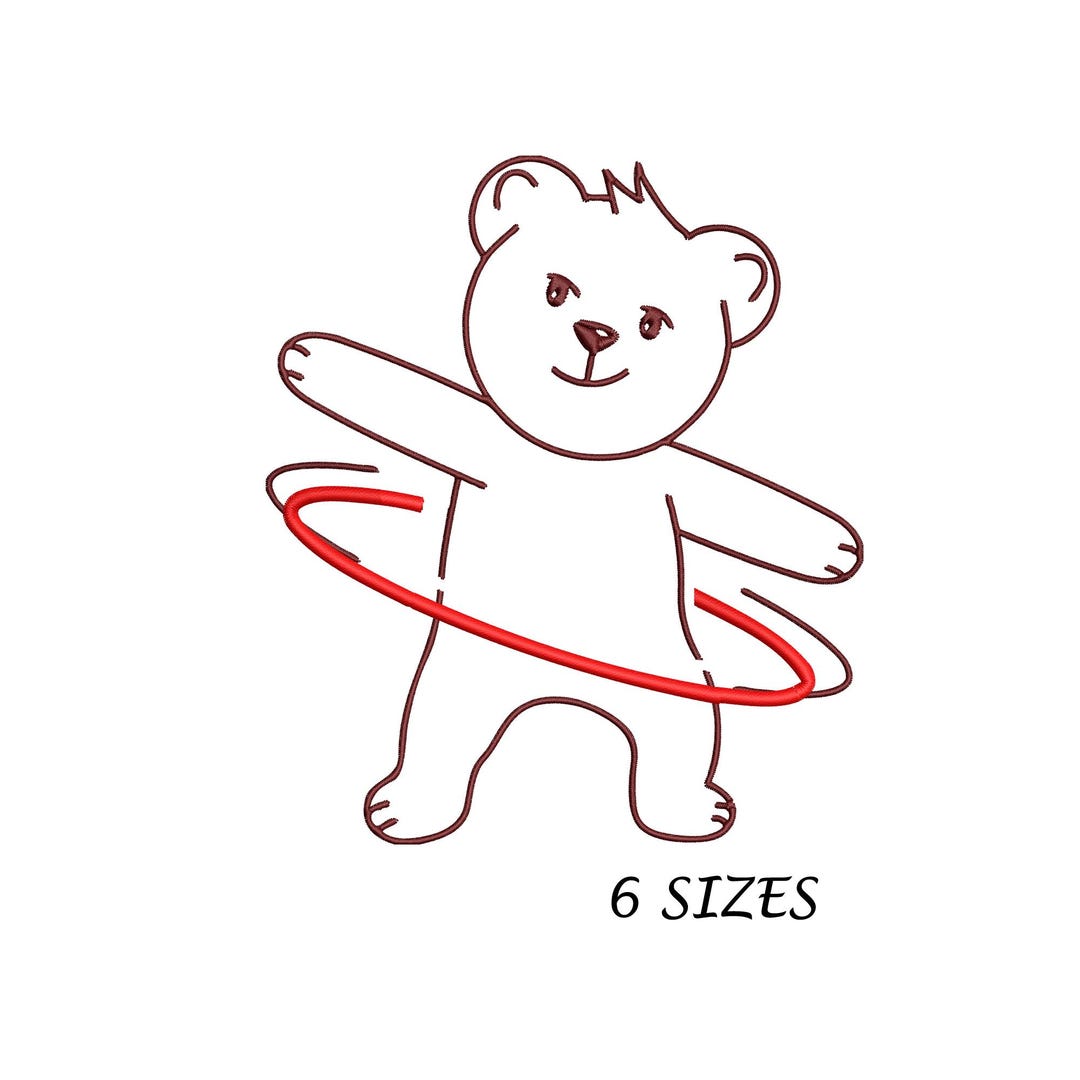 Hula Hooping Bear Embroidery Design, 6 Sizes Digital File, Instant ...