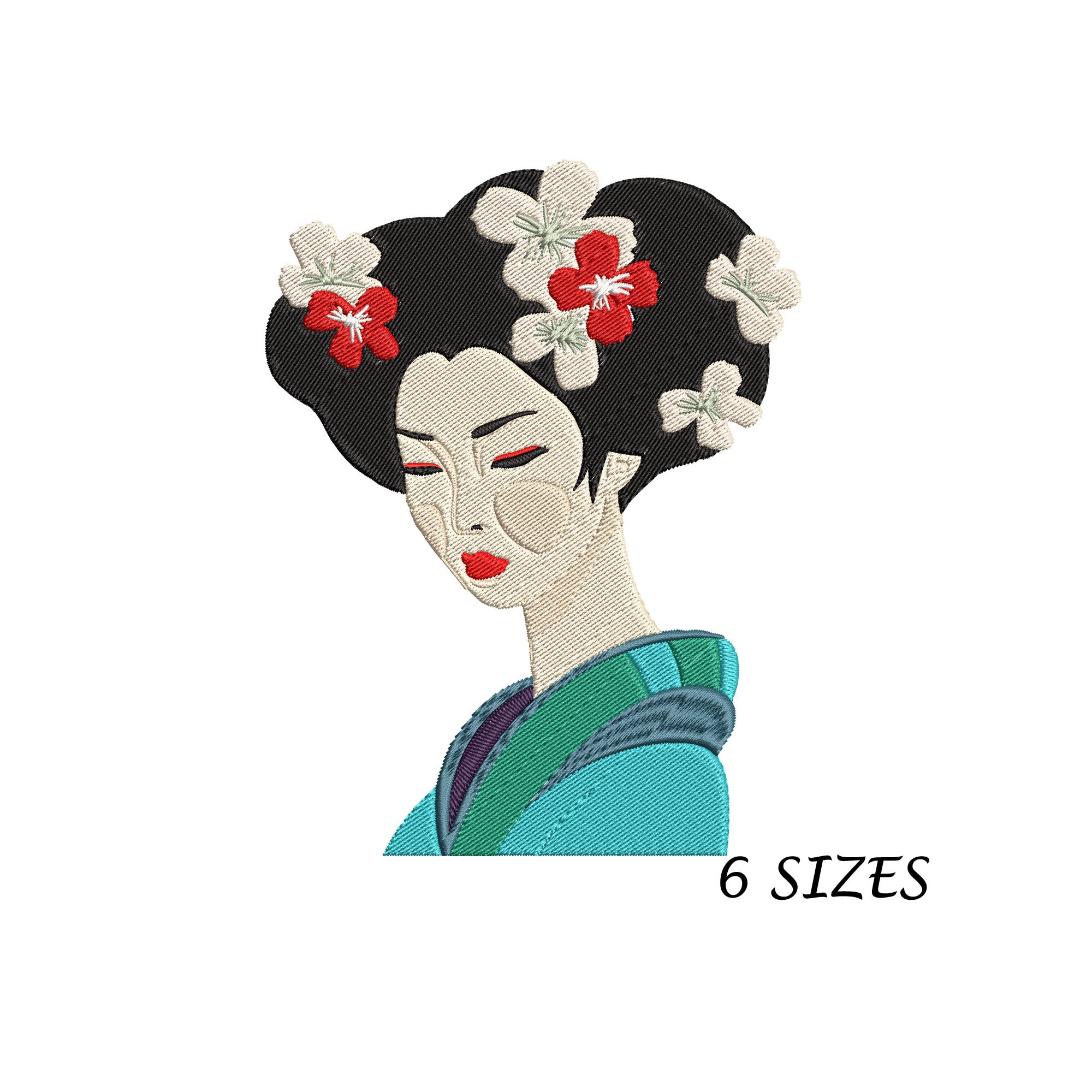 Cute Japanese Geisha Face Embroidery Design for Machine, 6 Sizes in ...