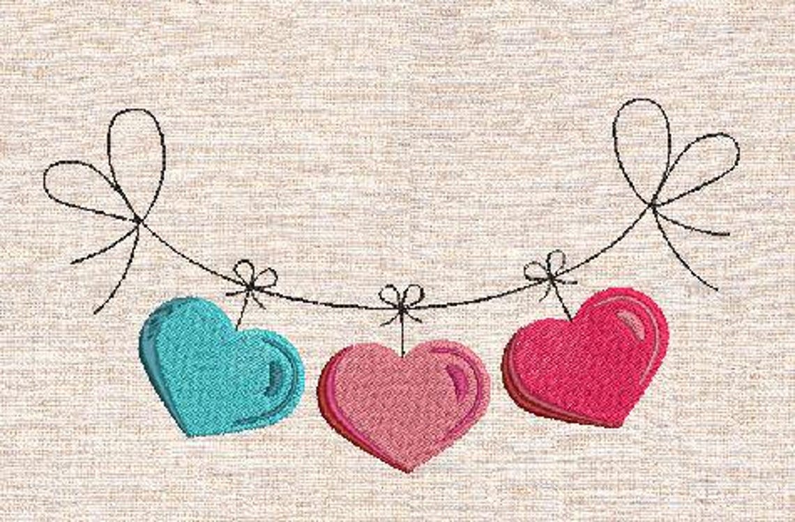 Hanging Hearts Embroidery Design: Love Wire Art (digital File, 6 Sizes ...