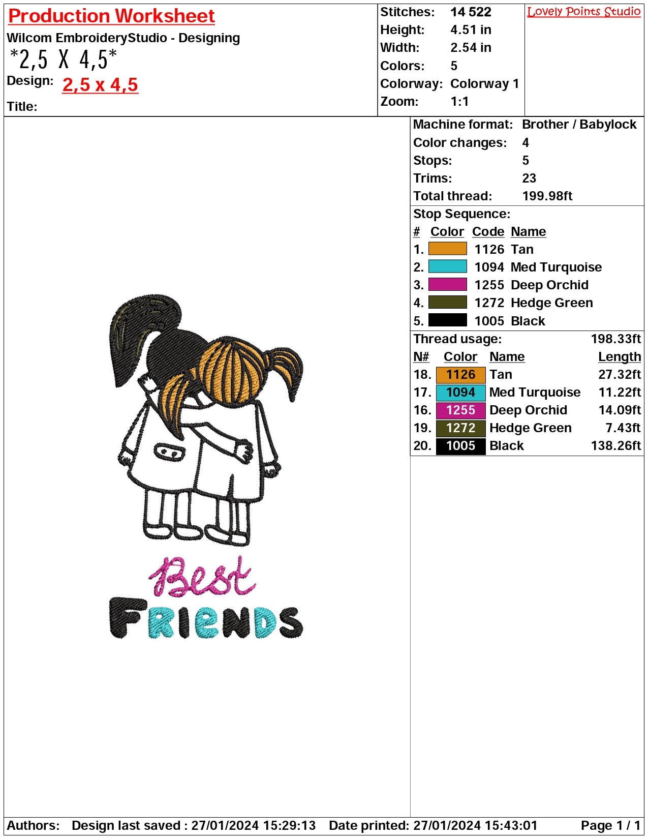 Best Friends 2 Girls Embroidery Design for Machine in Sizes and Multi ...
