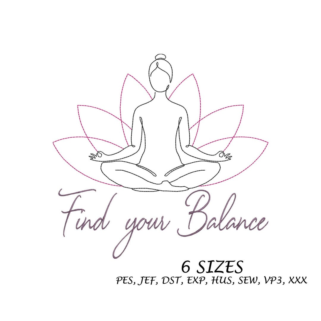 Yoga Lotus Embroidery Design, Yoga Find Your Balance Embroidery Design ...
