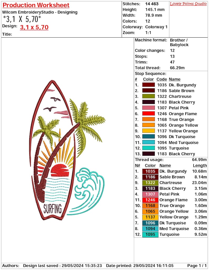 Surfboard Beach Embroidery Design: Summer Elements (digital File, 6 ...