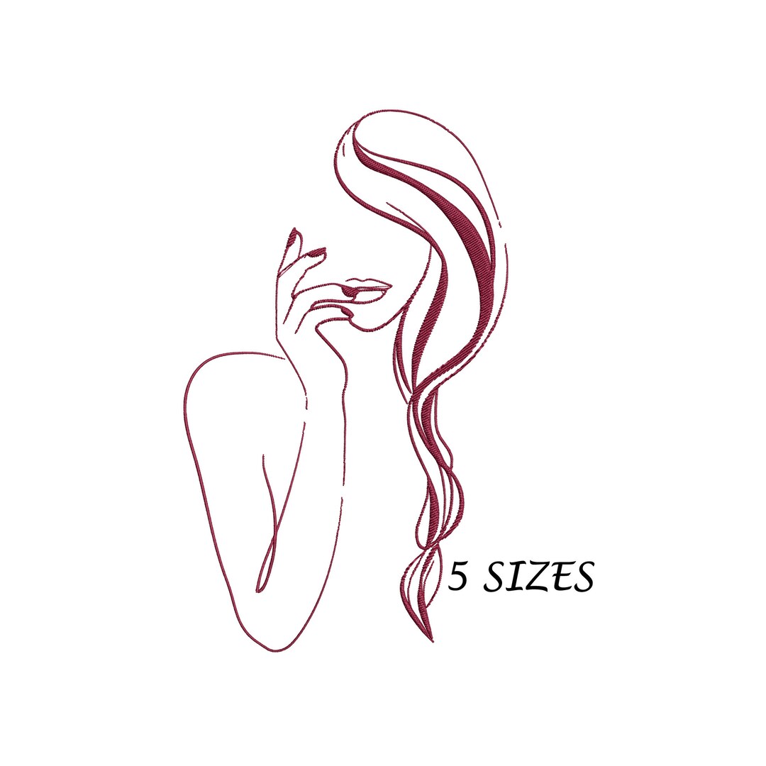Long Hair Woman Line Art Embroidery Design: Machine Embroidery File ...