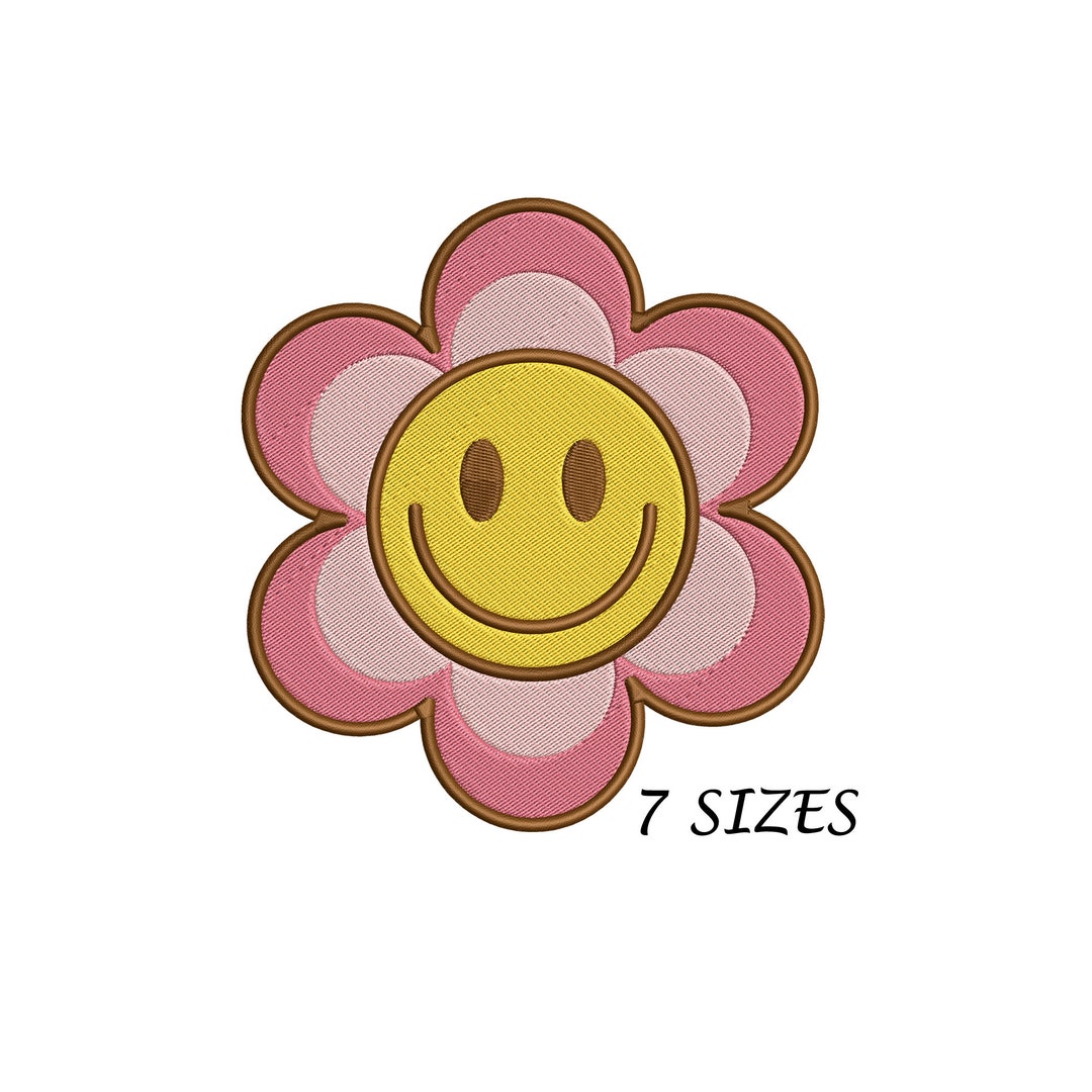 Smiley Daisy Embroidery Design: Emoticon Flower, Multi Formats (7 Sizes ...