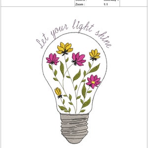 Light Bulb With Flowers Embroidery Design for Machine 6 Sizes and Multi ...