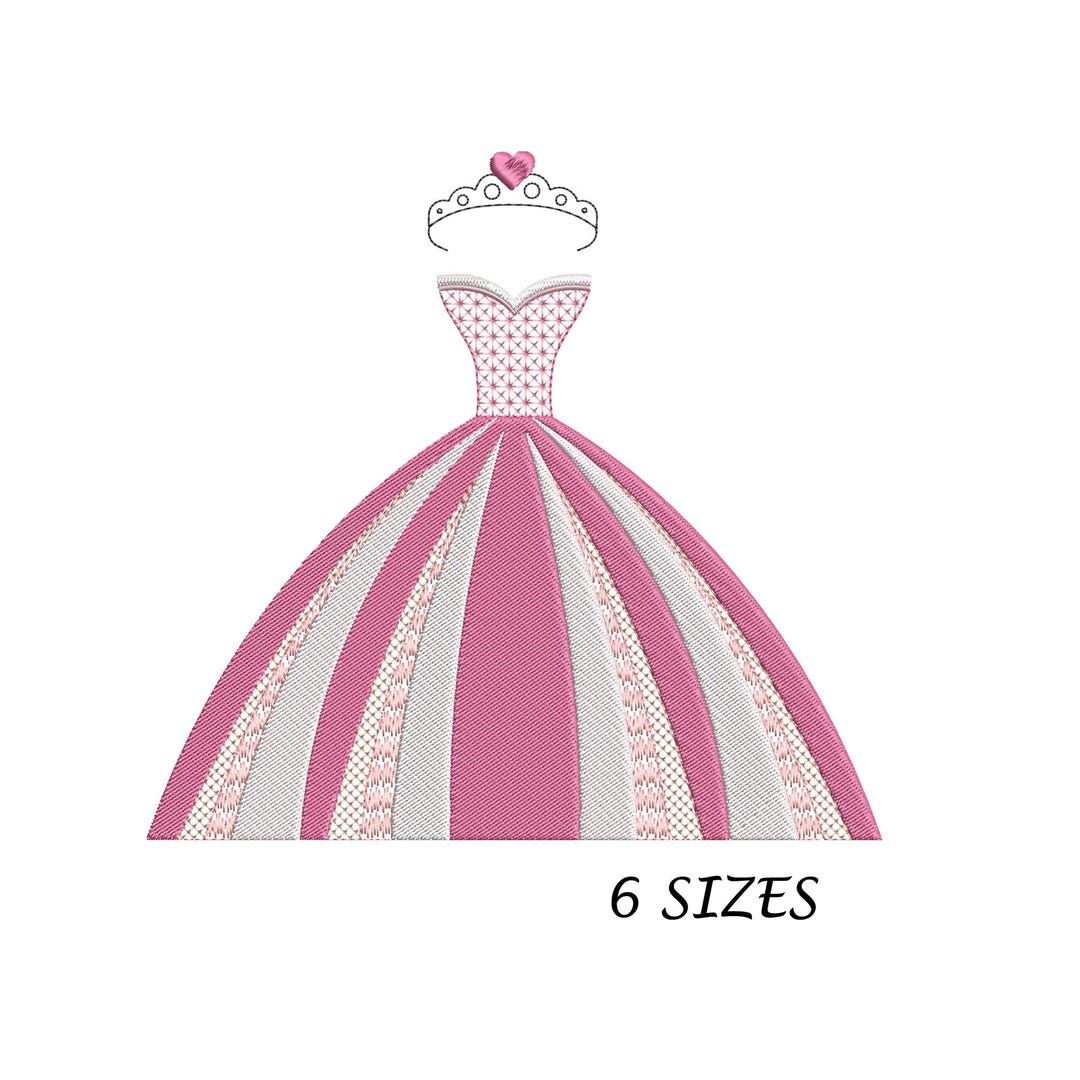 Princess Dress and Crown Embroidery Design: Machine Embroidery File ...