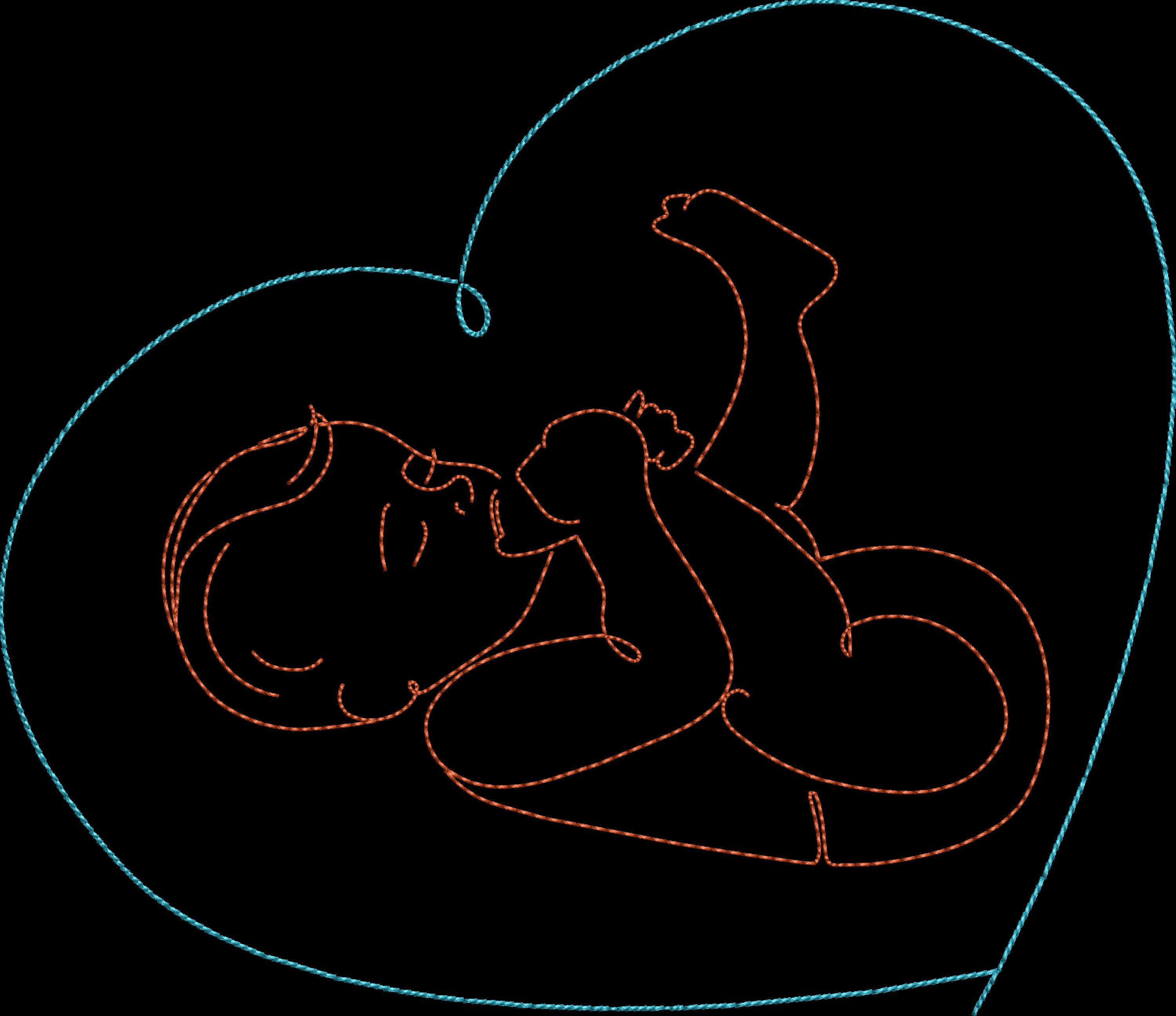Baby in Heart Line Art Embroidery Design for Machine, 7 Sizes and Multi ...