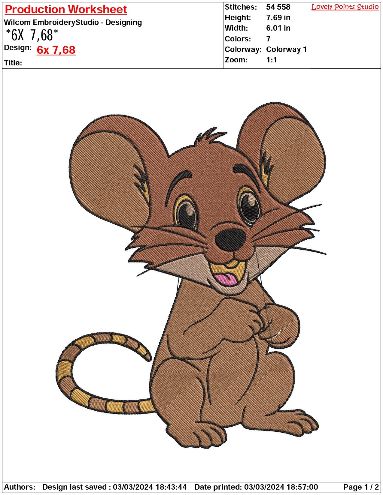 Cartoon Rat Machine Embroidery Design , 5 Sizes in Multi Formats, Brown ...