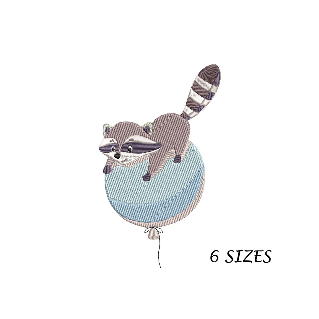 Racoon on Balloon Embroidery Design: Machine Embroidery File (digital ...