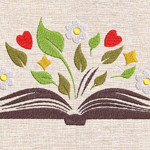 Open Book Embroidery Design: Flowers, Leaves, Hearts (digital File, 6 ...