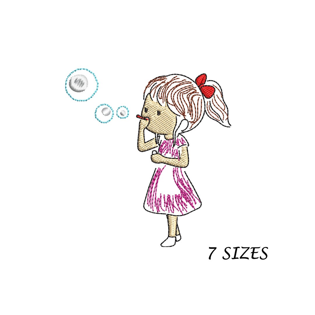 Girl Blowing Bubbles Embroidery Design: Machine File (digital Download ...