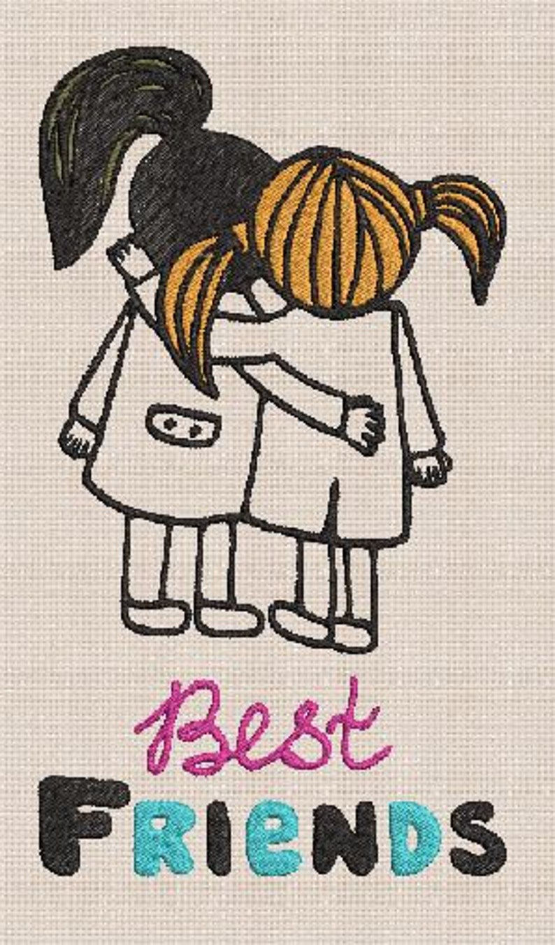 Best Friends 2 Girls Embroidery Design for Machine in Sizes and Multi ...