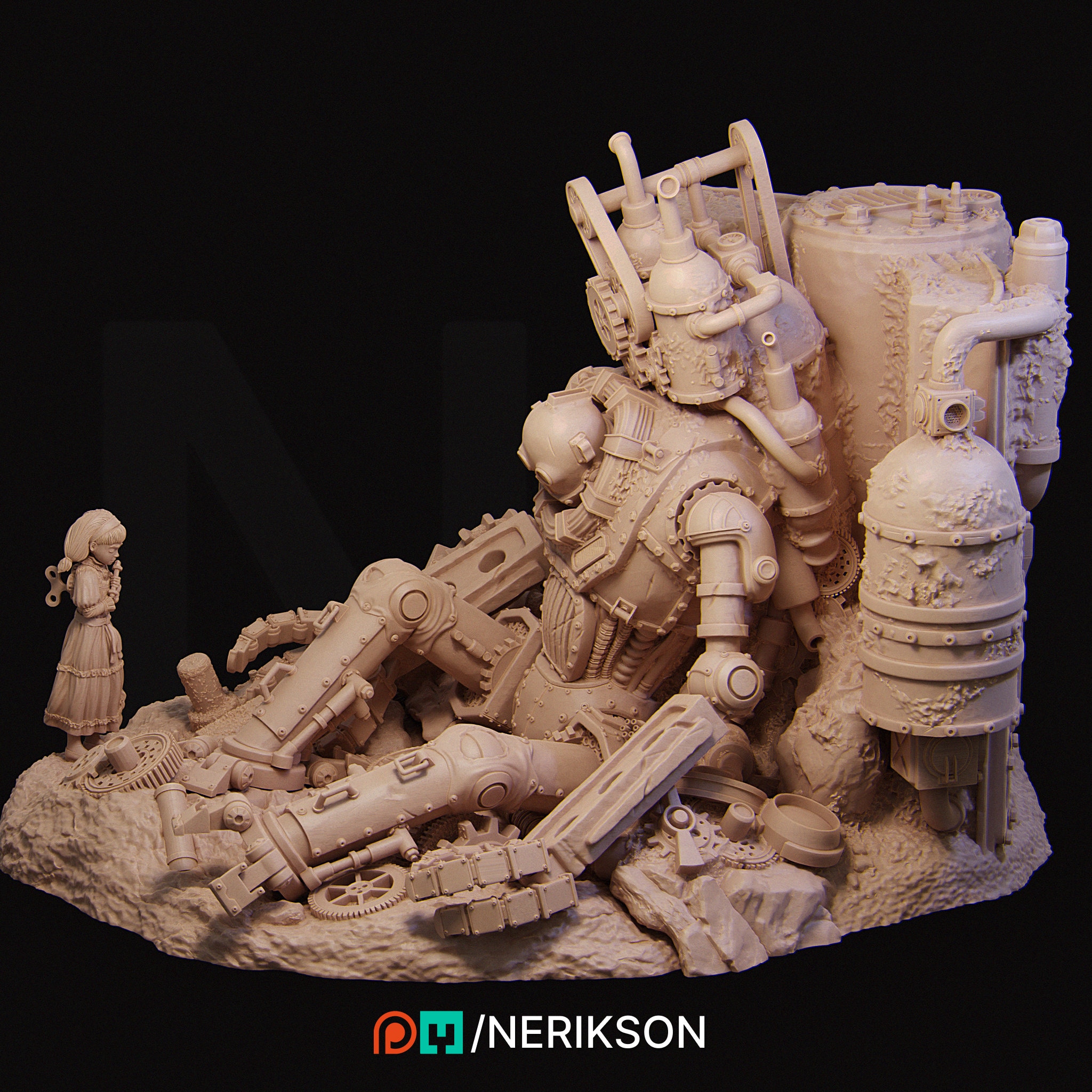 Steampunk Abandoned Robot Diorama | Nerikson | Display Model | 60 Mm ...