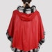 Double-sided Black Leather Cape With Hood Rex Rabbit Fur Trim and Cuffs ...