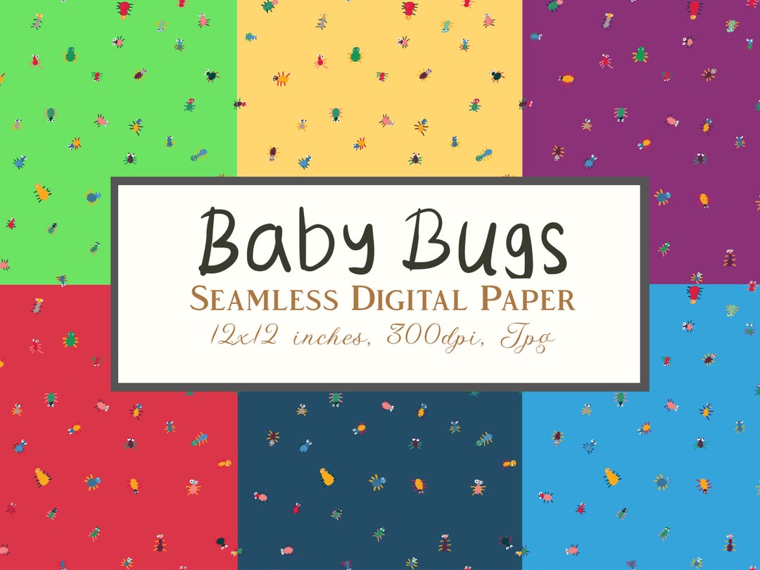 Baby Bugs Digital Paper Hand Drawn Bugs on Vibrant Colors Perfect for ...